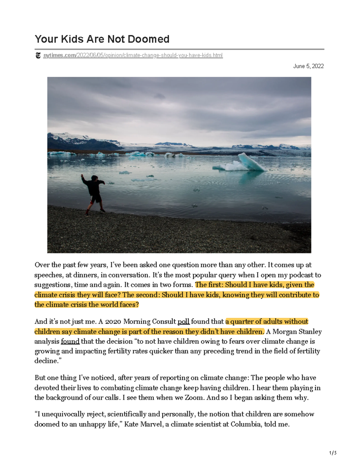Your Kids Are Not Doomed: A Climate Perspective on Parenthood - Studocu