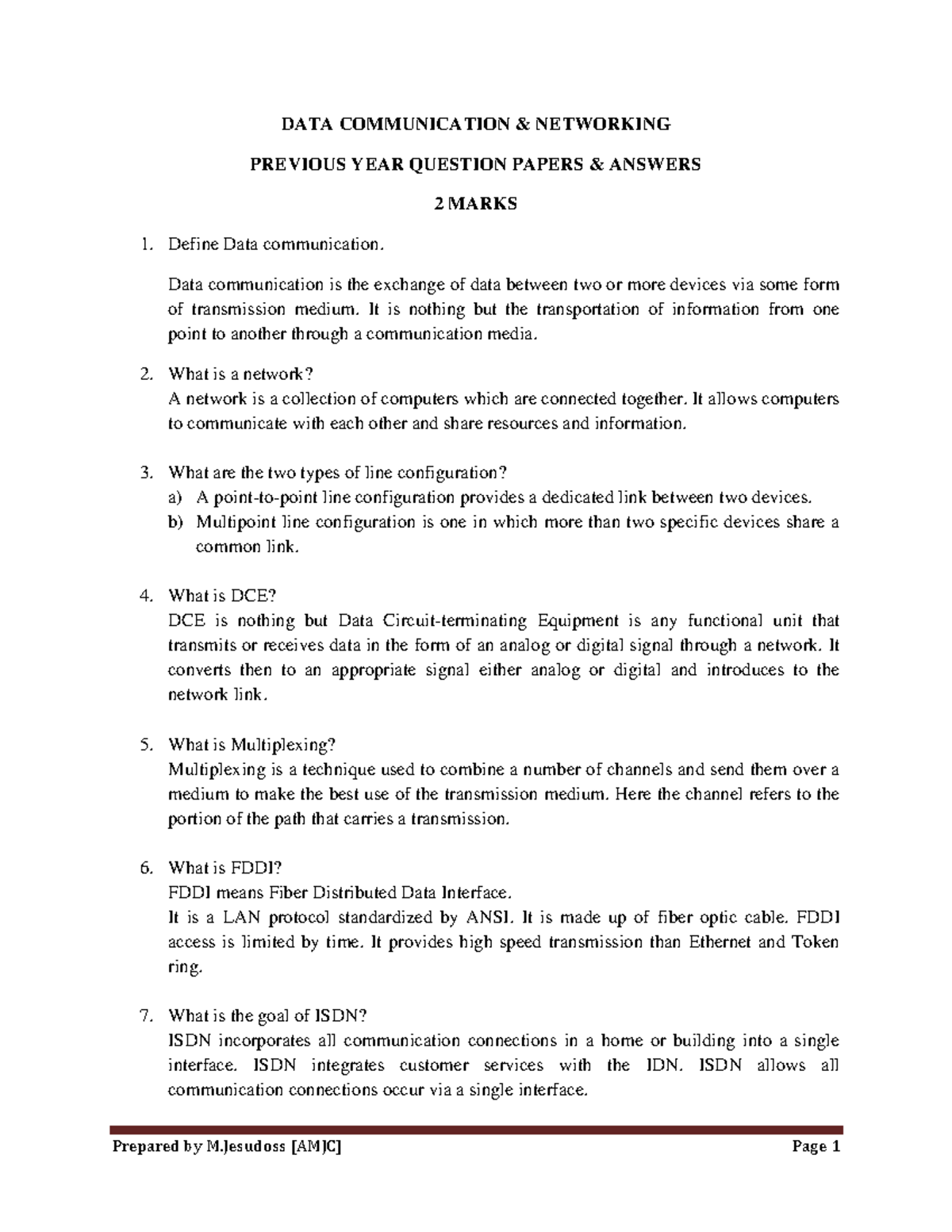 DCN 2 Marks - Hii - DATA COMMUNICATION & NETWORKING PREVIOUS YEAR ...