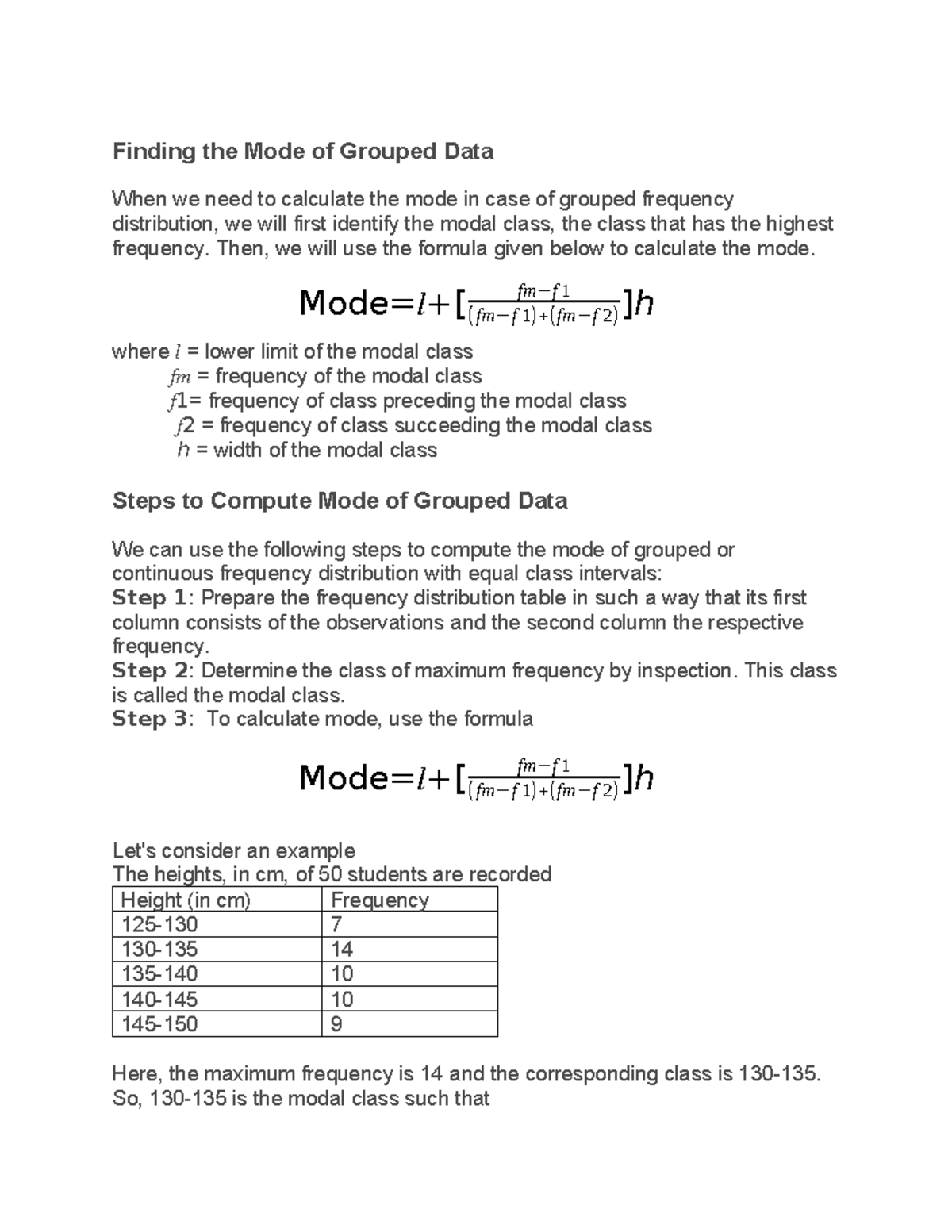 Mode of Grouped Data: Steps and Formula Explained - Studocu