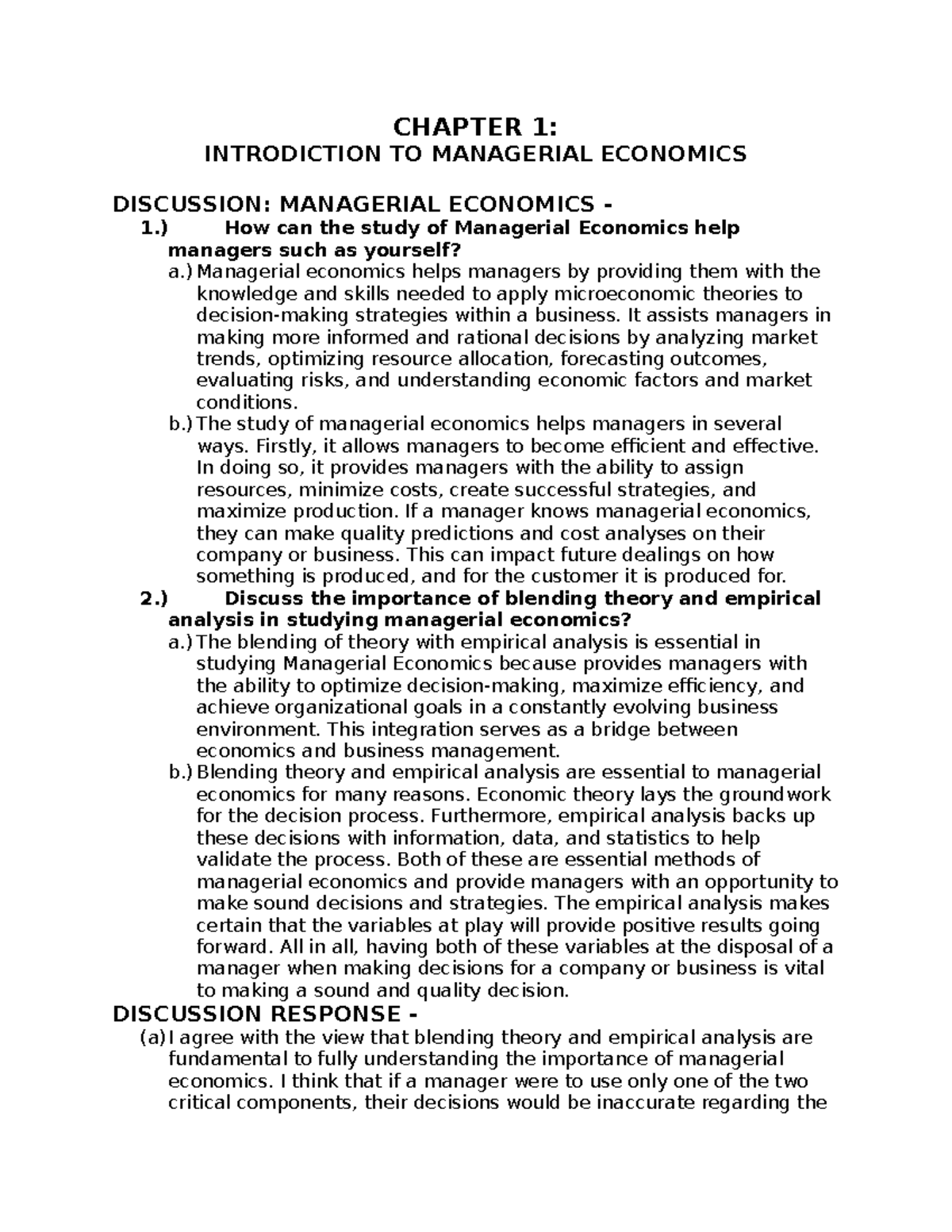 Managerial Economics: Understanding Application & Theory (Chapter 1) - Studocu