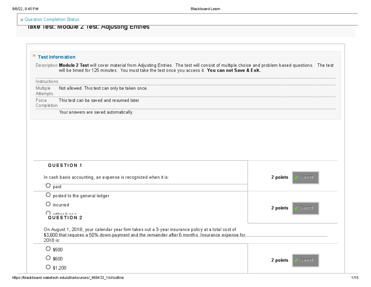 Module 2 Test: Adjusting Entries Assessment and Instructions - Studocu