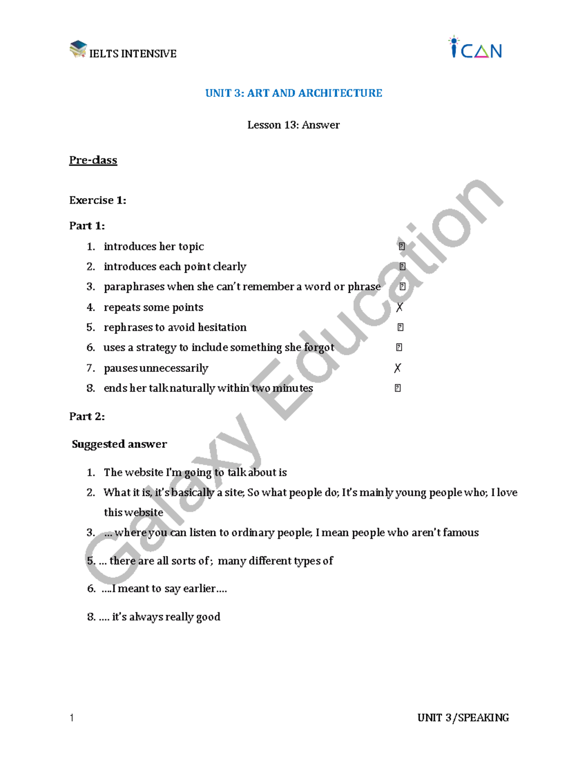 Lesson 13 - Key - ... - UNIT 3: ART AND ARCHITECTURE Lesson 13: Answer ...