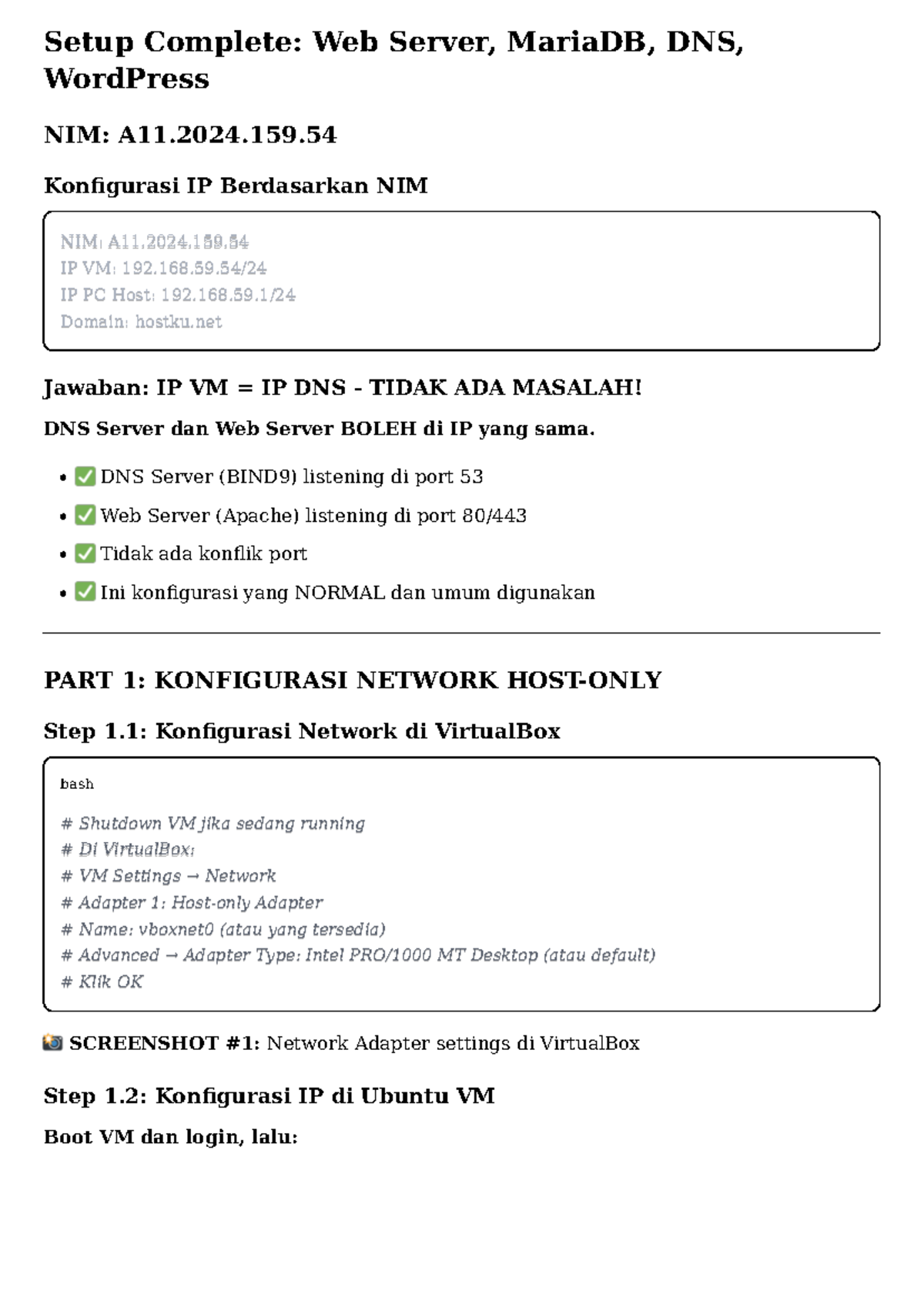 Setup Web Server, MariaDB, DNS & WordPress - NIM: A11.2024.159.54 - Studocu