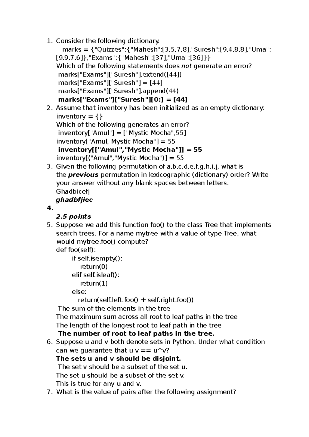 CS101: Python Dictionary and Set Operations - Exam Review - Studocu