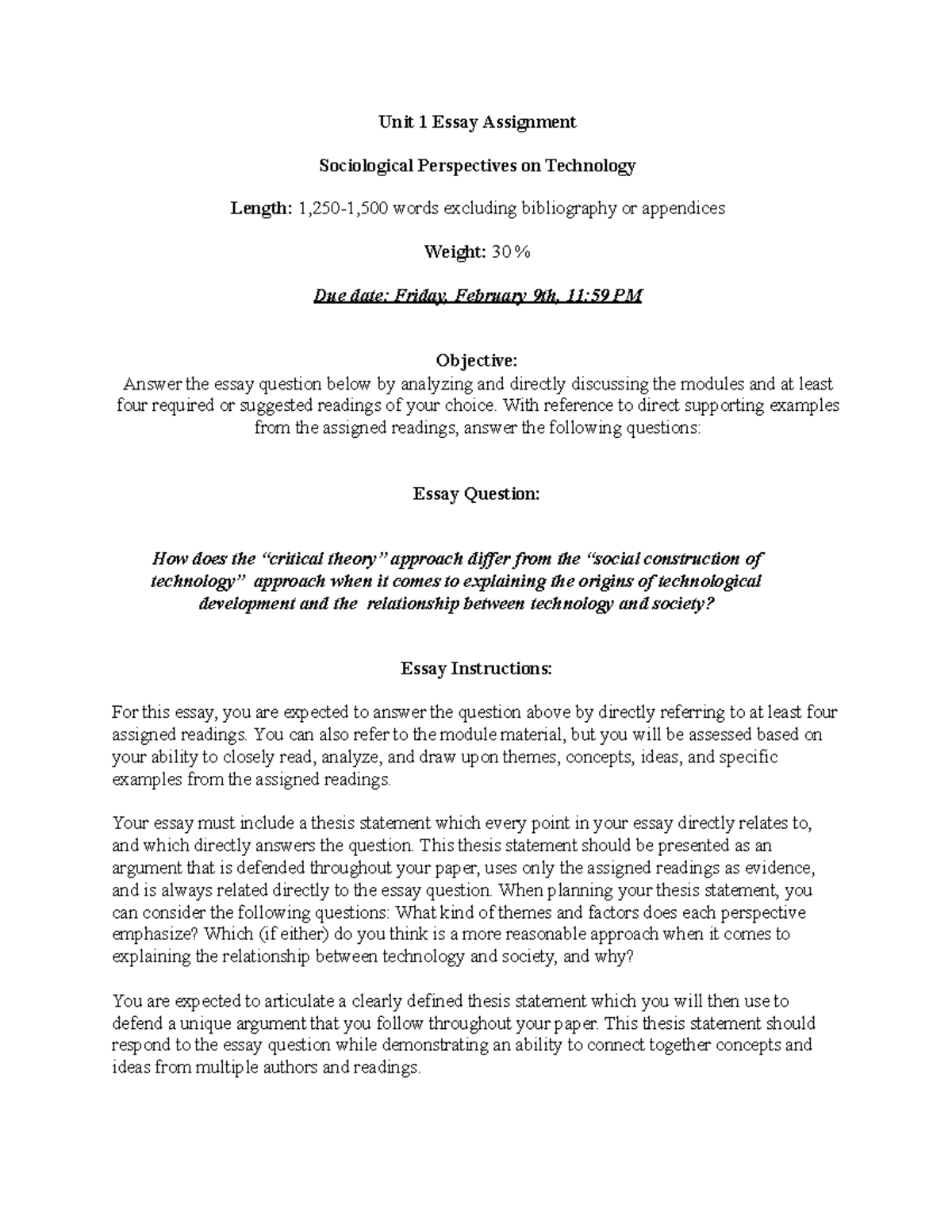 Unit 1 Essay Assignment: Analyzing Tech Perspectives-CSOC 880-W24 - Studocu