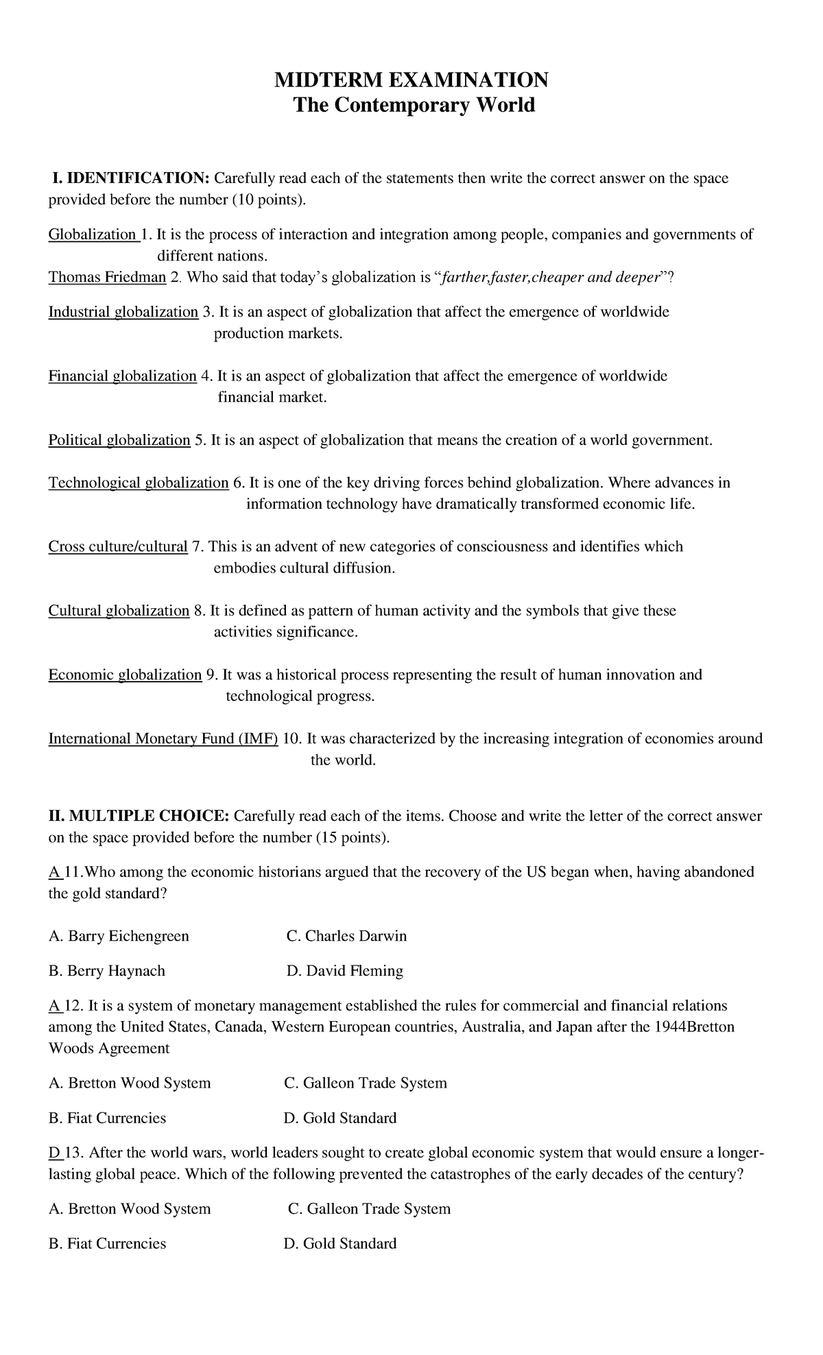 The Contemporary World Midterm Exam Reviewer (Course Code Included ...