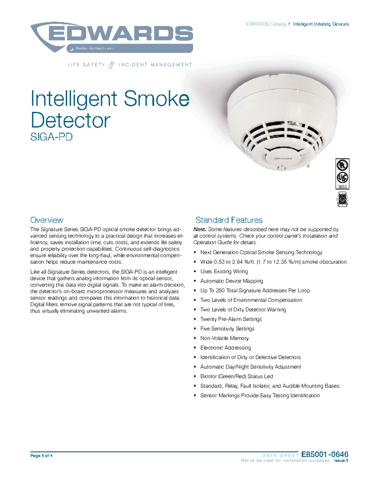 EDWARDS SIGA PD Spec Sheet: Intelligent Smoke Detector Overview - Studocu