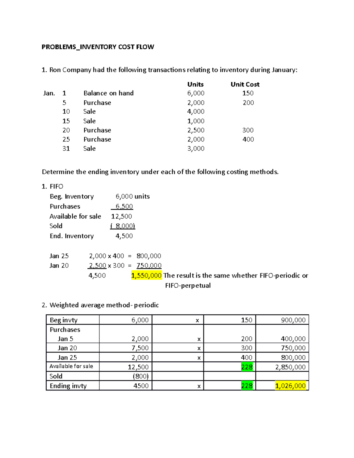 Problems on Inventory Cost Flow Analysis (COST FLOW) - Studocu
