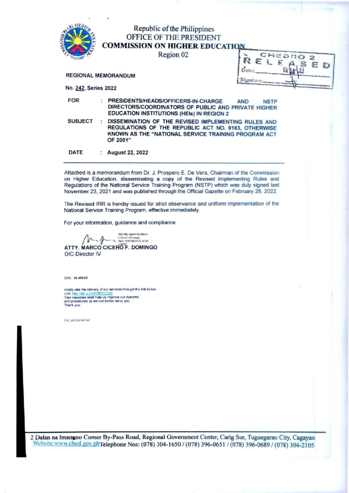 Revised Implementing Rules for NSTP (RA 9163) - Region 2 Memo - Studocu