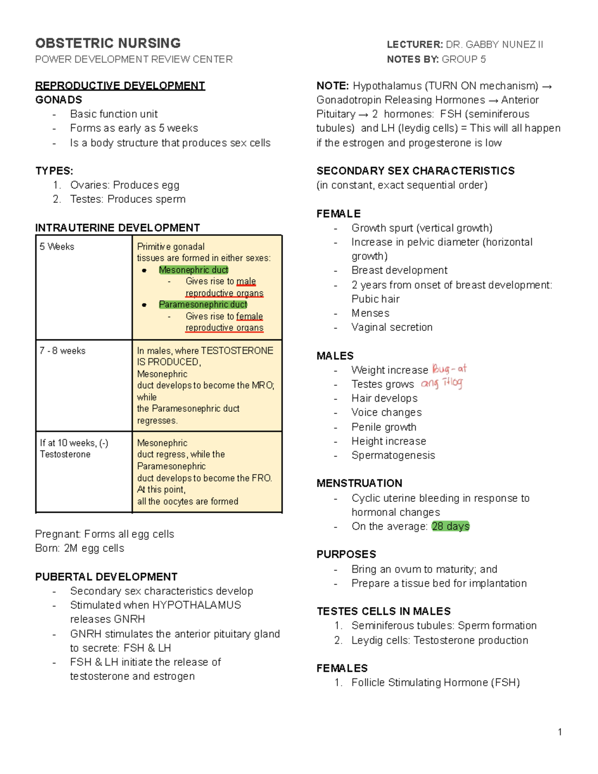 OBSTETRIC NURSING II: POWER DEVELOPMENT REVIEW NOTES BY DR. GAB NUNEZ ...