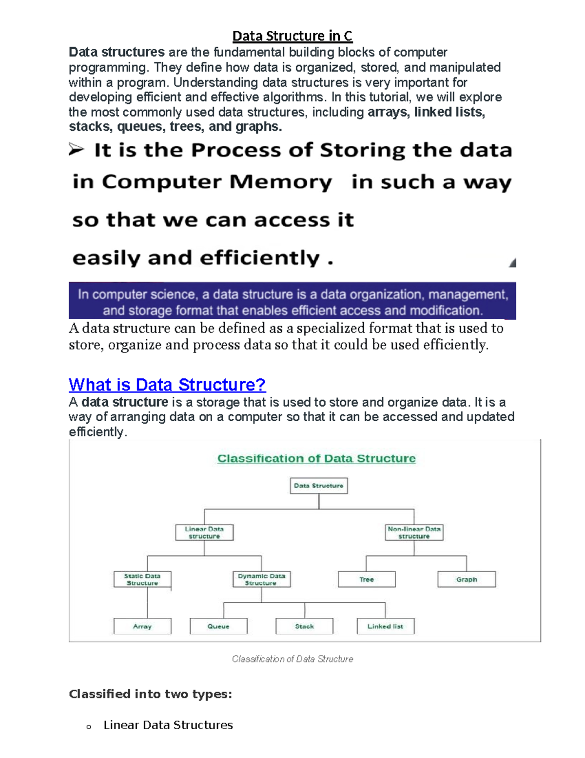 What is Data Structure in C - Overview and Key Concepts - Studocu