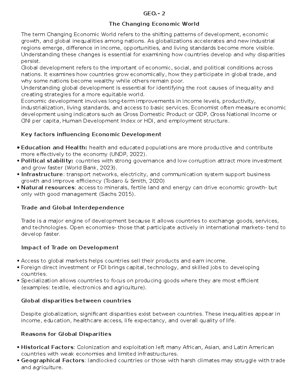 Economic World: Understanding Global Development and Disparities - Studocu