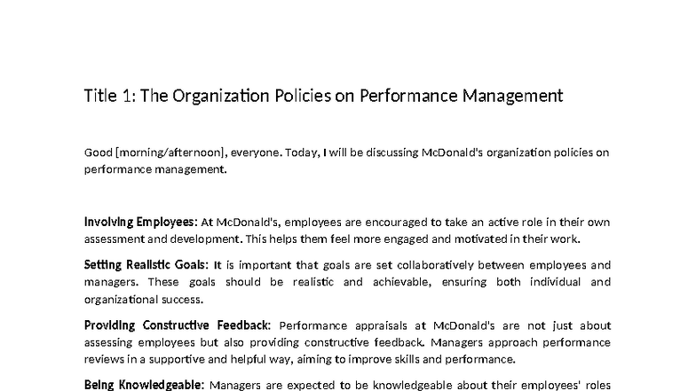 Performance Management Policies & HR Planning - PRACTICE - Studocu
