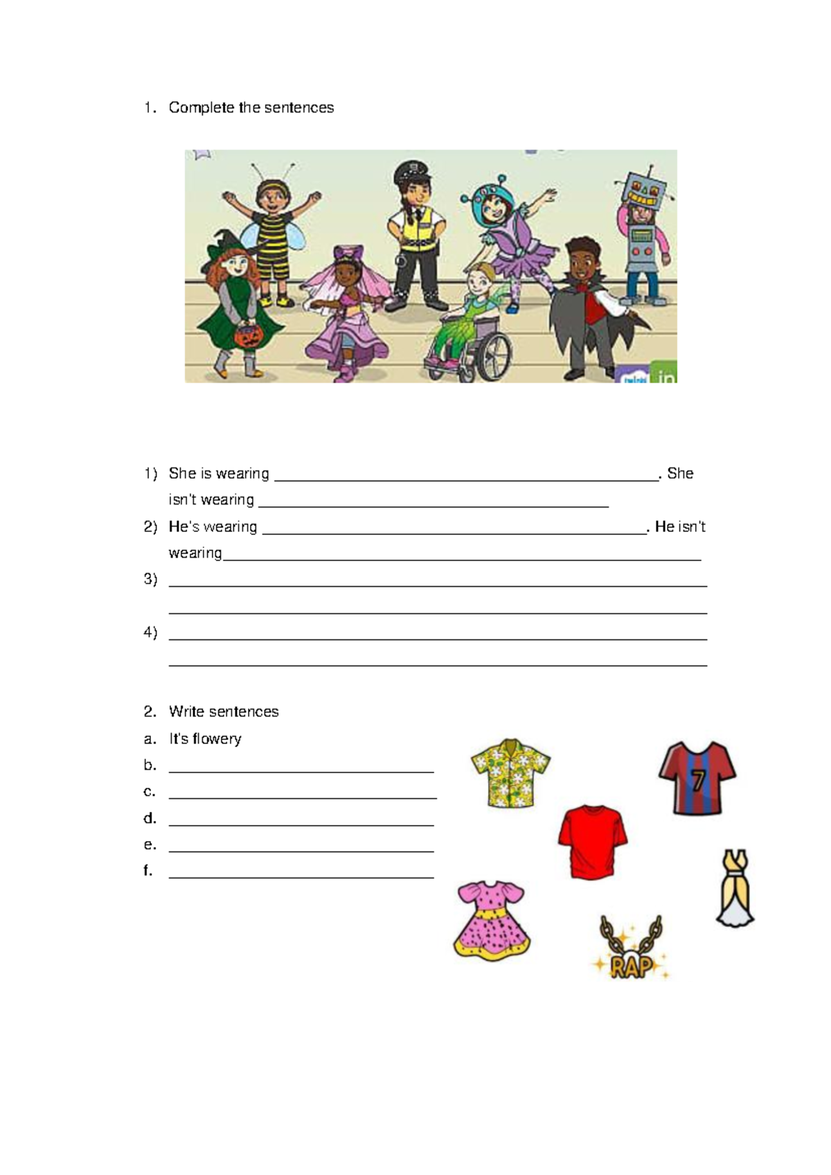 3º unit 3 repaso pre examen - Complete the sentences She is wearing ...