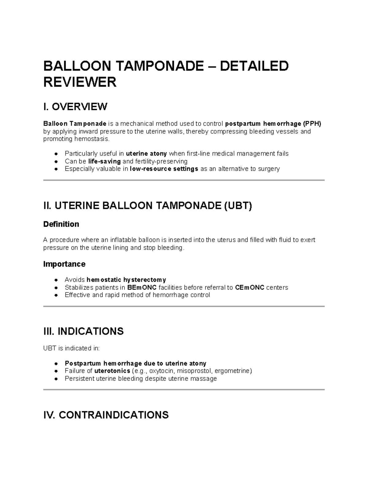 BALLOON TAMPONADE REVIEWER: PPH MANAGEMENT & TECHNIQUES - Studocu