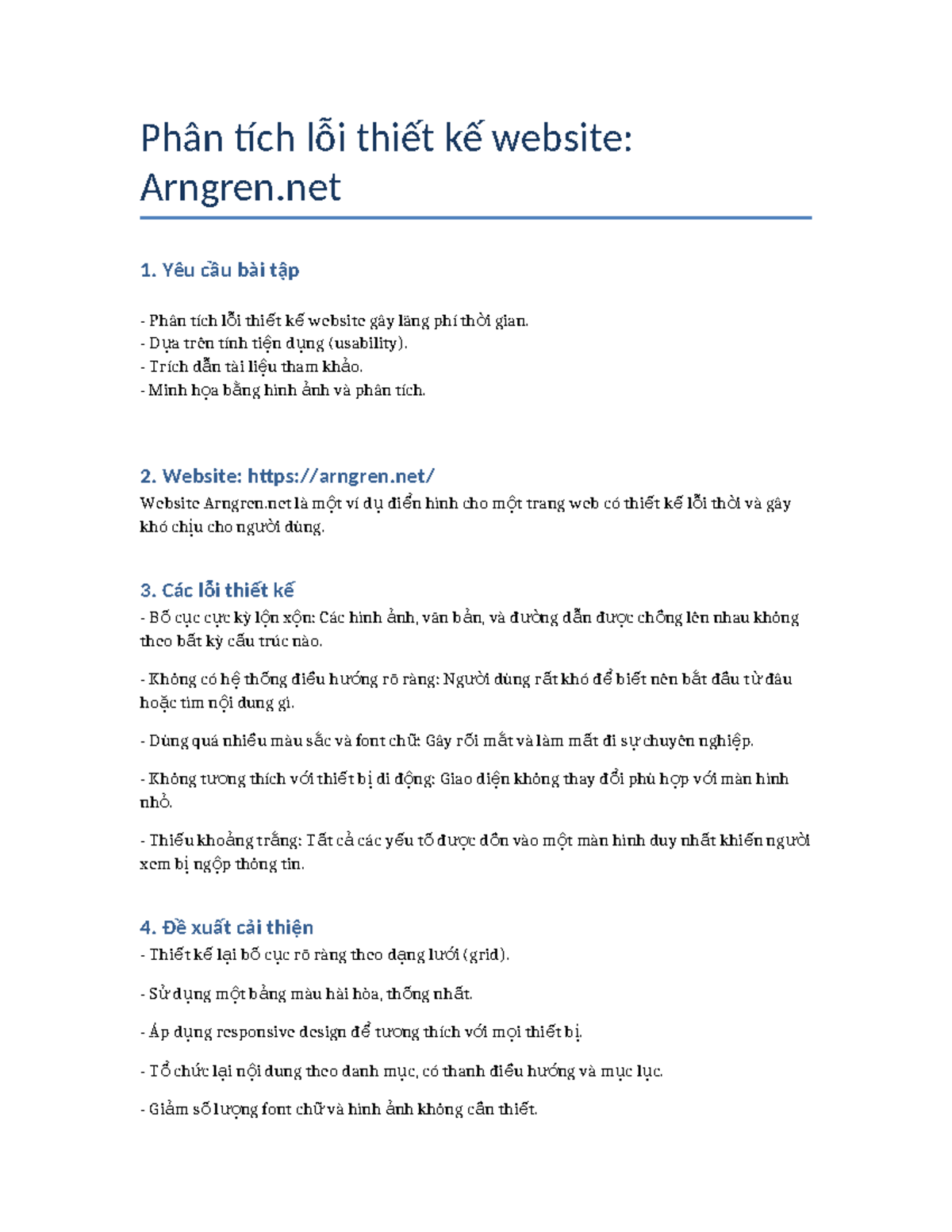 Phân Tích Lỗi Thiết Kế Website Arngren.net: Đề Xuất Cải Thiện - Studocu