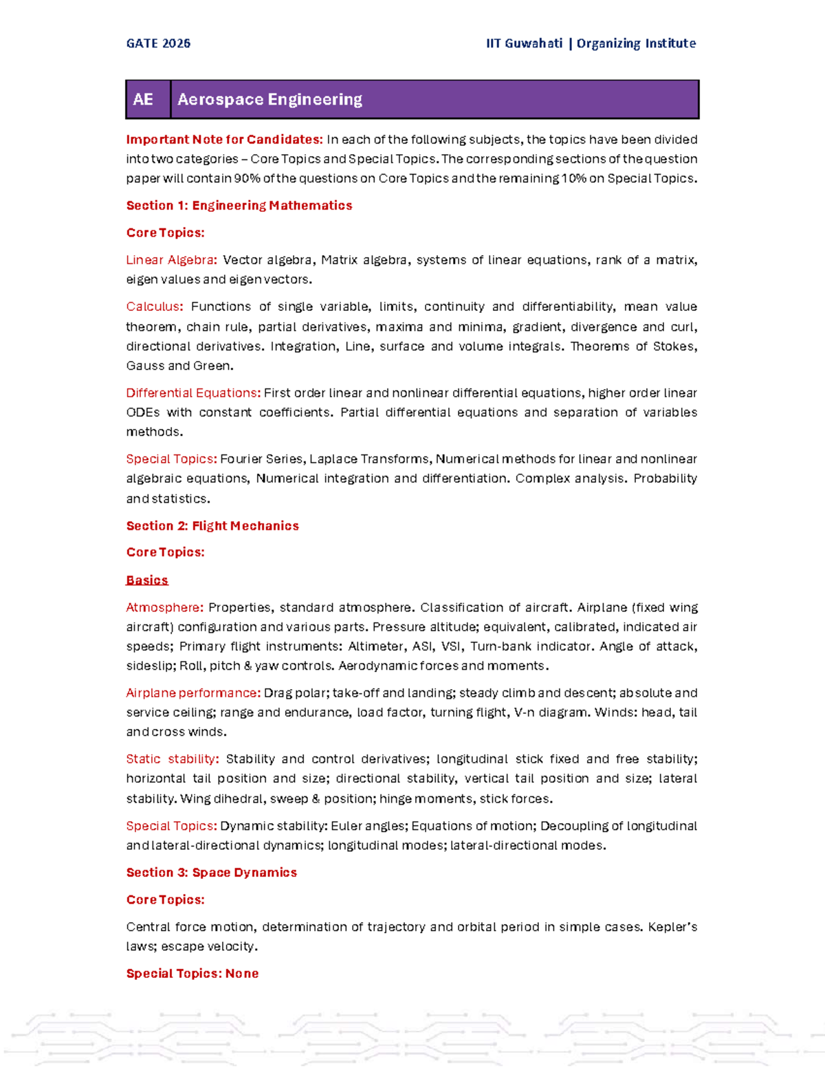 GATE 2026 AE IIT Guwahati Syllabus Overview for Candidates - Studocu