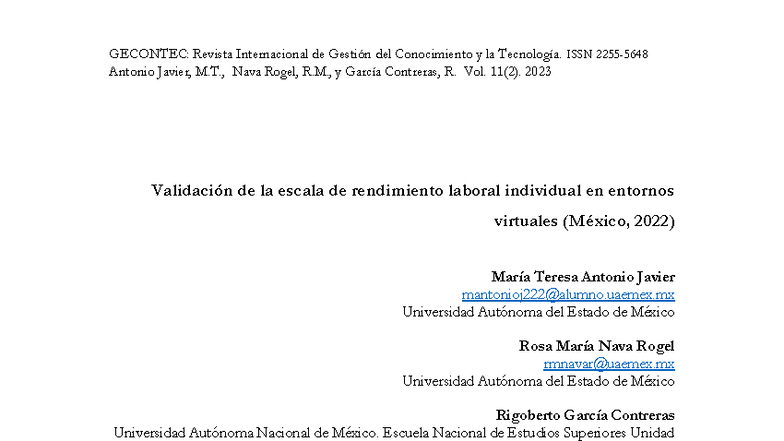 Validación de la Escala de Rendimiento Laboral Individual en Entornos ...