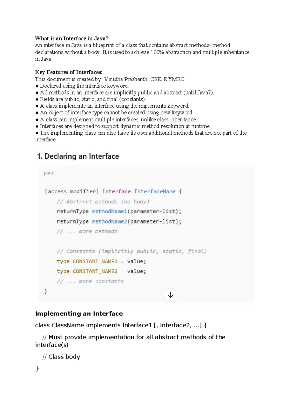 CSE Interface Concepts: Understanding Java Interfaces - Studocu