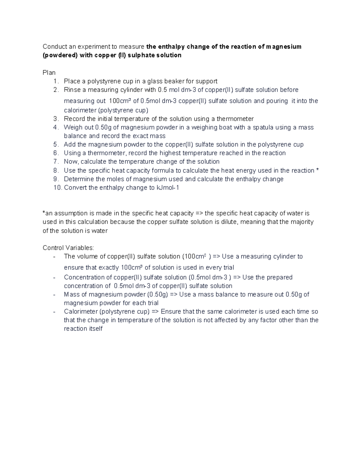 Enthalpy change RP - sdfsdfsd - Conduct an experiment to measure the ...