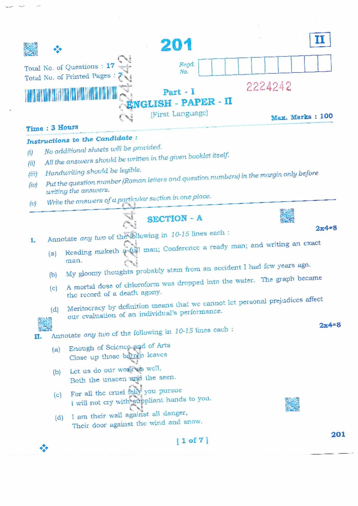 2nd year english - papers old - 201 II Total No. of Questions : 17 Regd ...