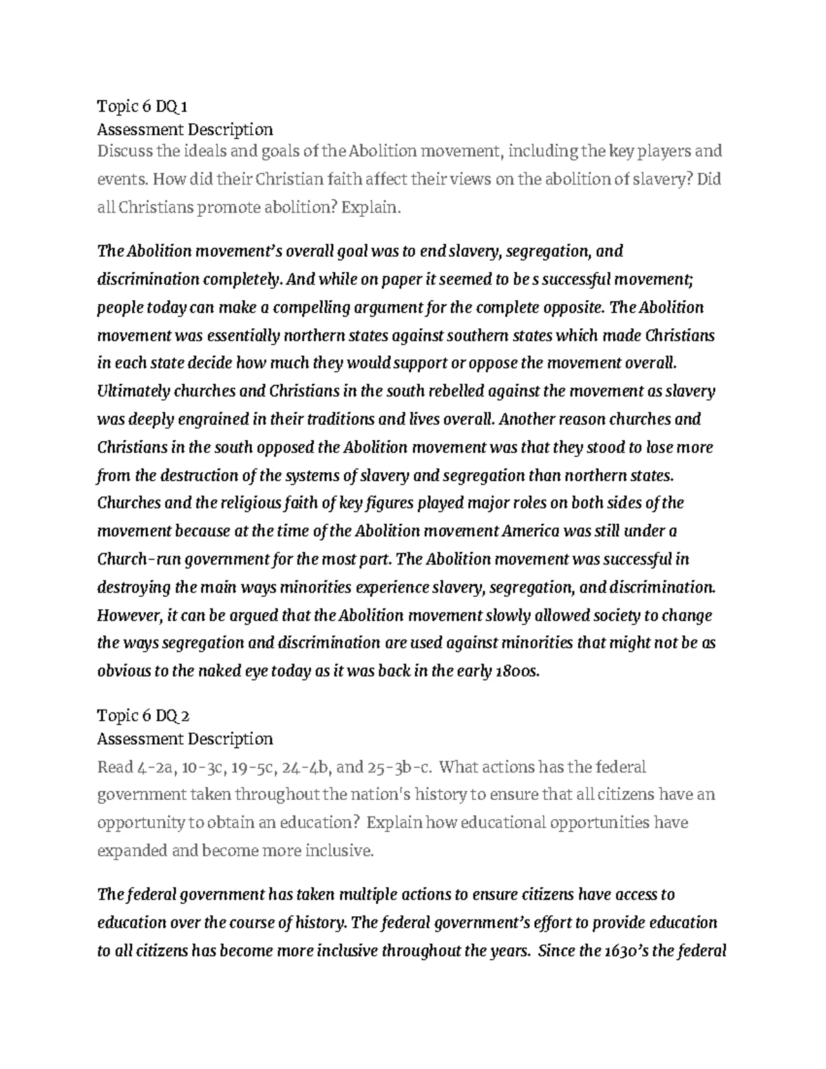 His 144 week 4 - Topic 4 Discussion Questions - Topic 4 DQ 1 Assessment ...