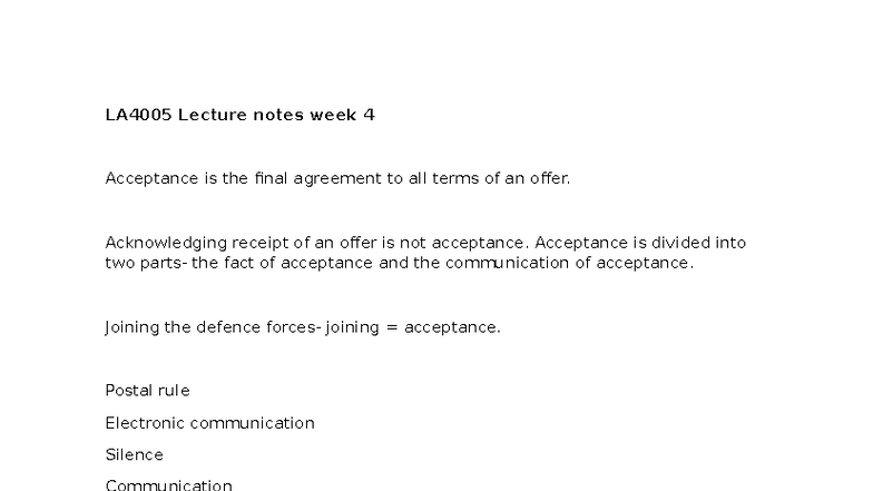 LA4005 Lecture Notes Week 4: Understanding Acceptance in Contracts ...