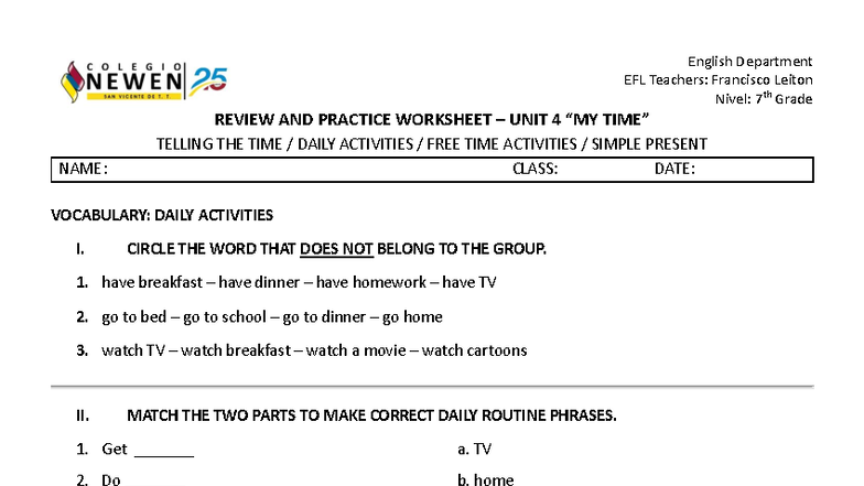 Present Simple - Extra Practice II for 7th Grade EFL Students - Studocu