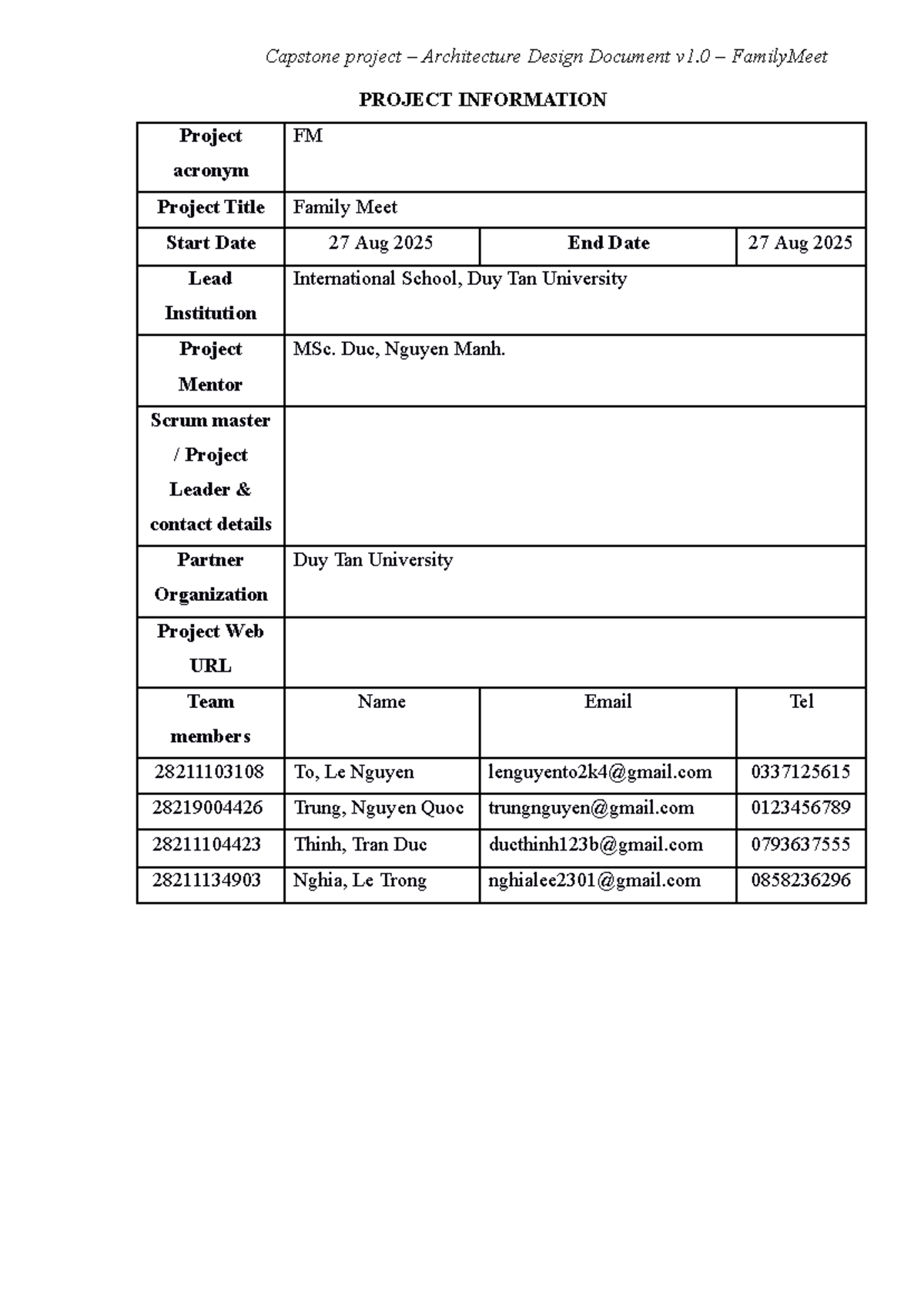 Capstone Project - Architecture Design Document v1.0 - FamilyMeet - Studocu