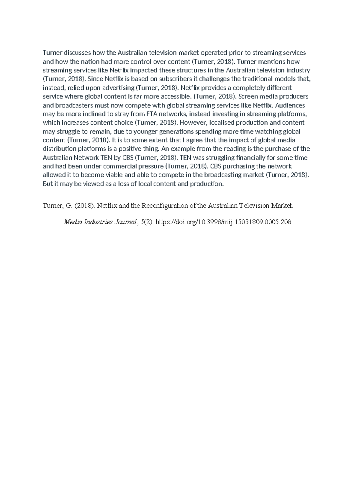 A1 - Impact of Streaming on the Australian TV Market: A Short Response - Studocu