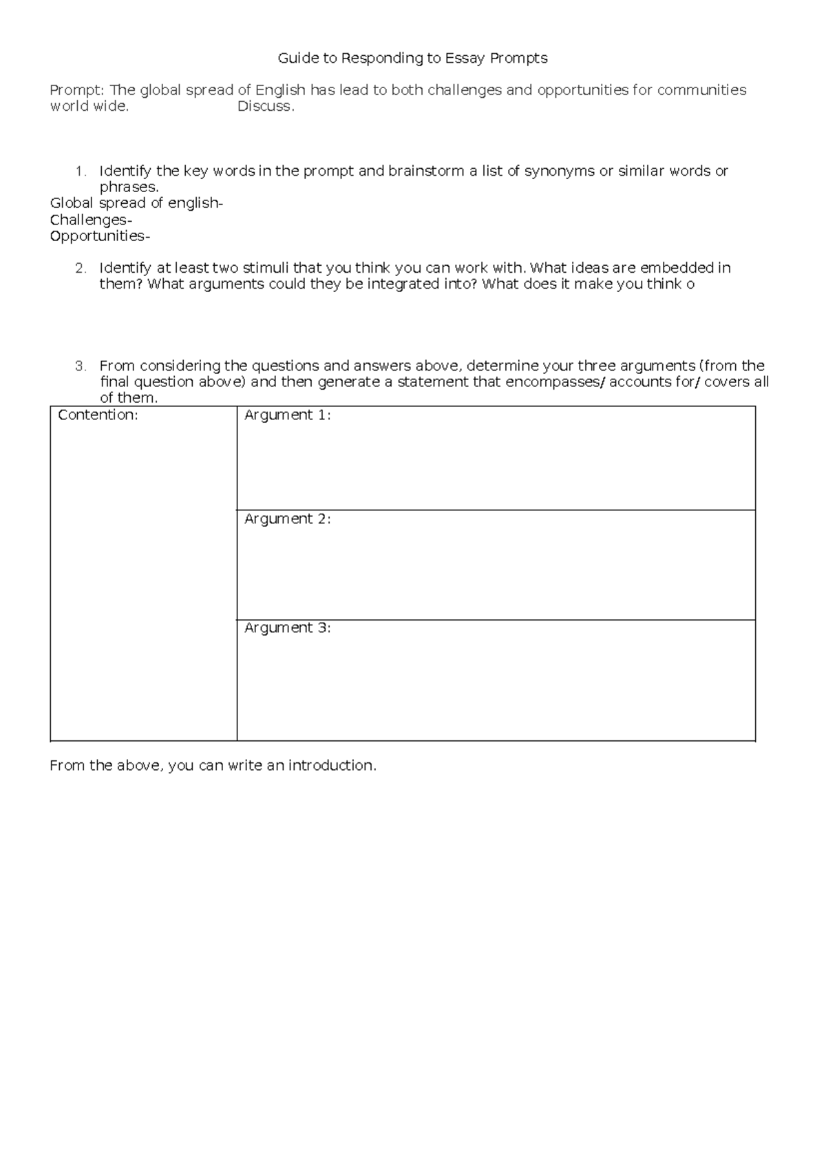 Class practice pompt esay- lauren - Guide to Responding to Essay ...