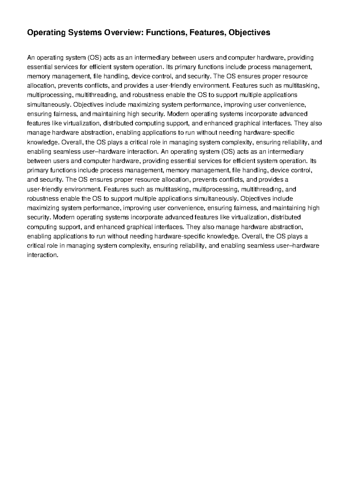OS Full Notes: Overview, Functions, Features, and Objectives - Studocu
