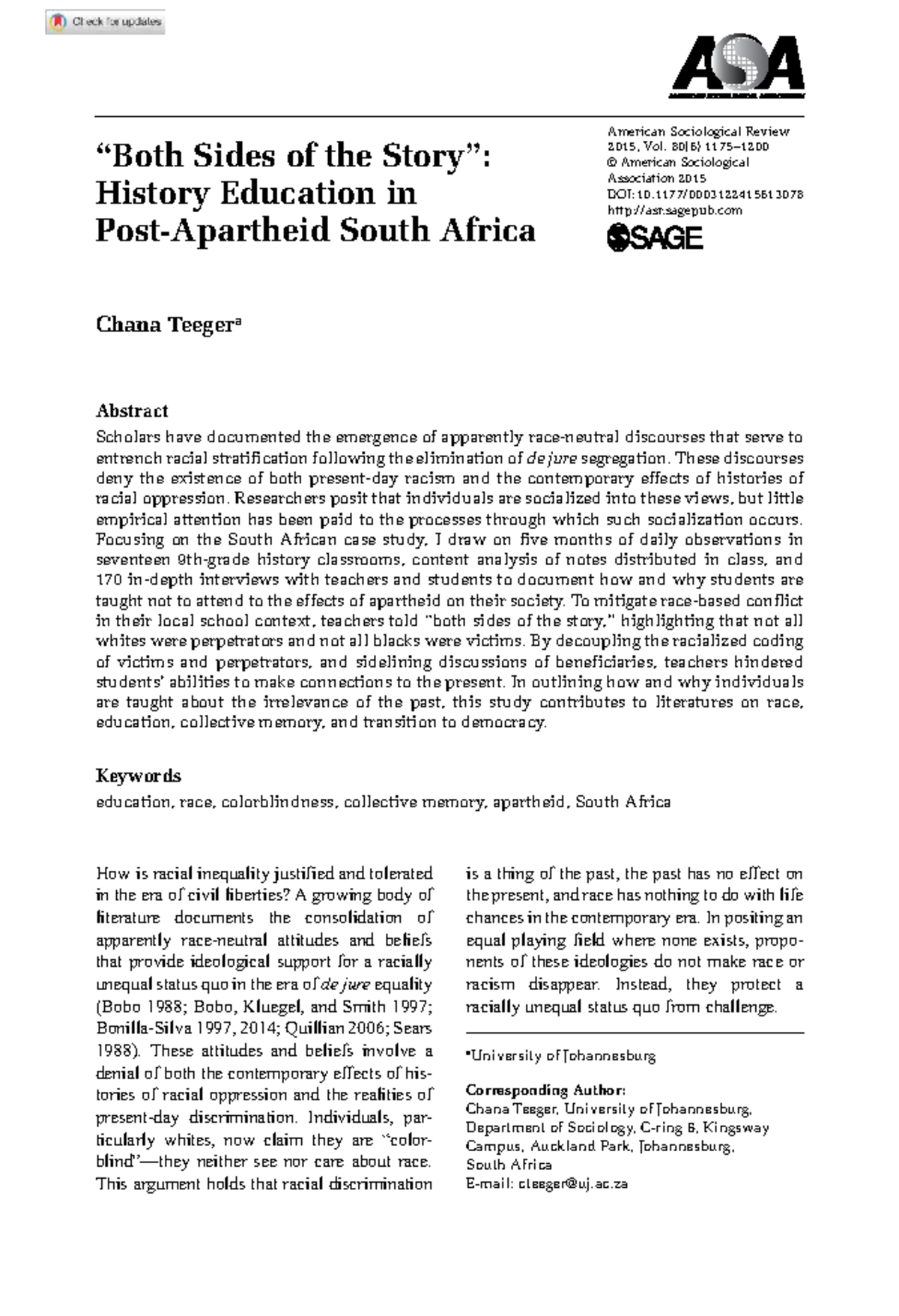Teaching Apartheid History: Insights from South African Classrooms ...
