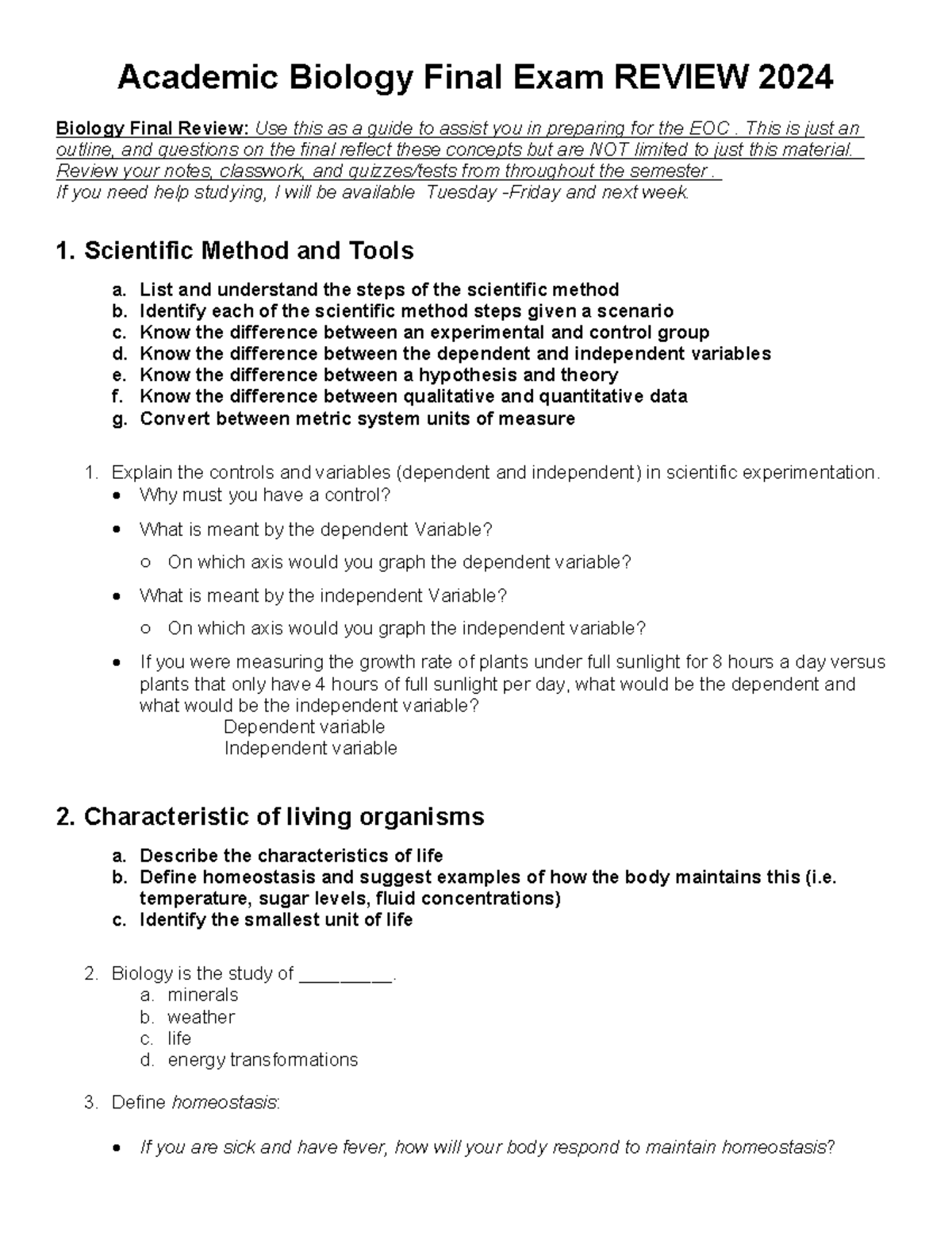Biology EOC Final Exam Review Guide (2024) - Studocu