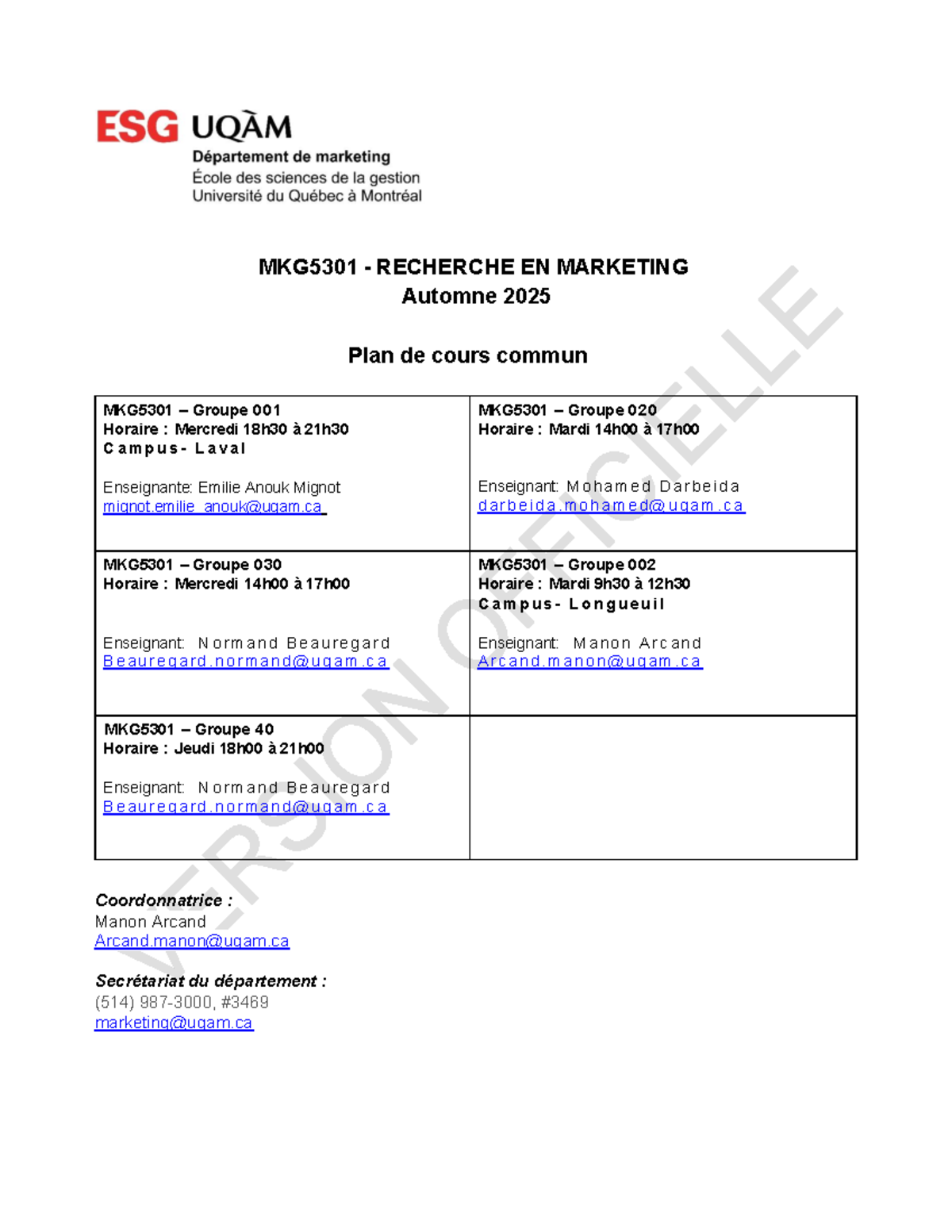Plan de Cours MKG5301 : Recherche en Marketing - Automne 2025 - Studocu