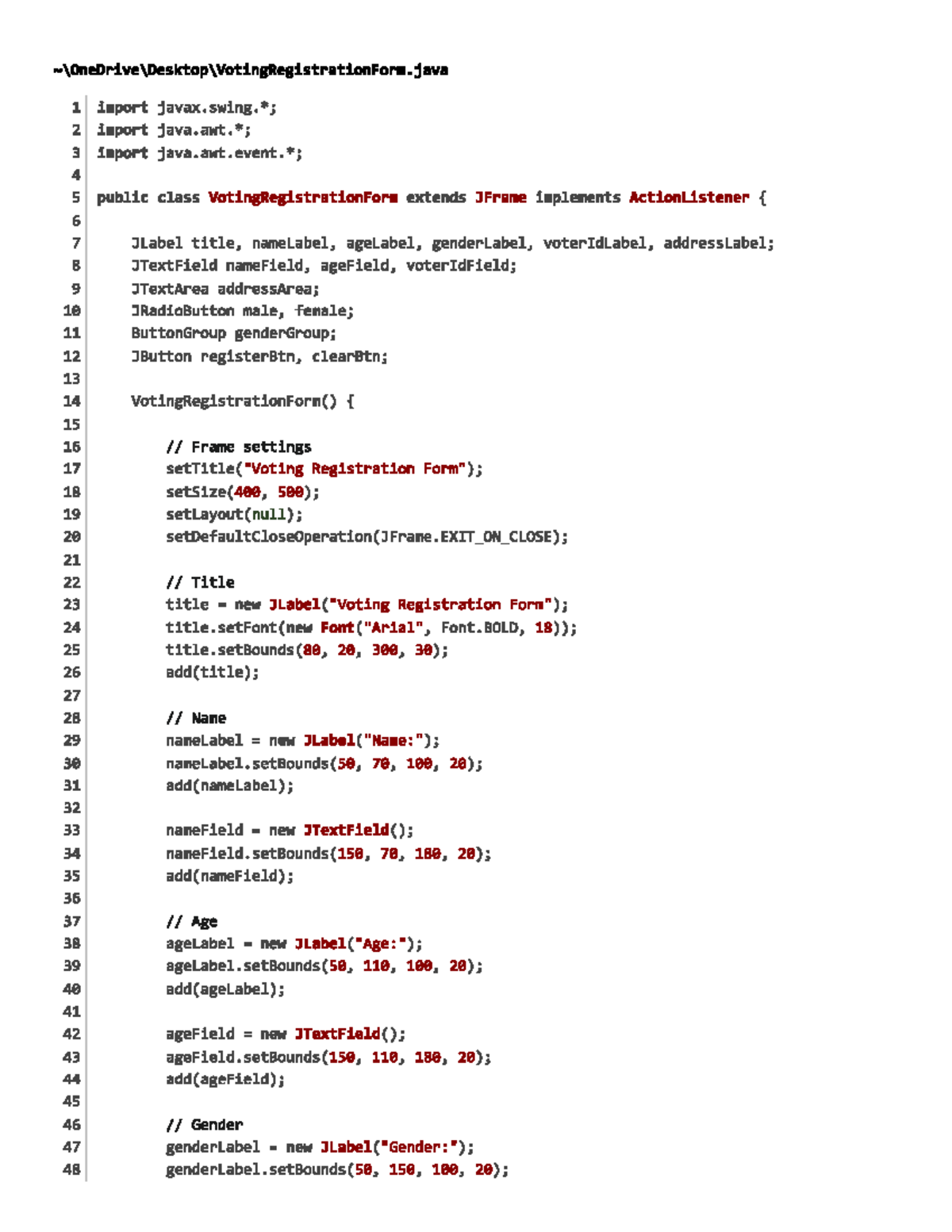 Java Voting Registration Form Implementation Code - Studocu