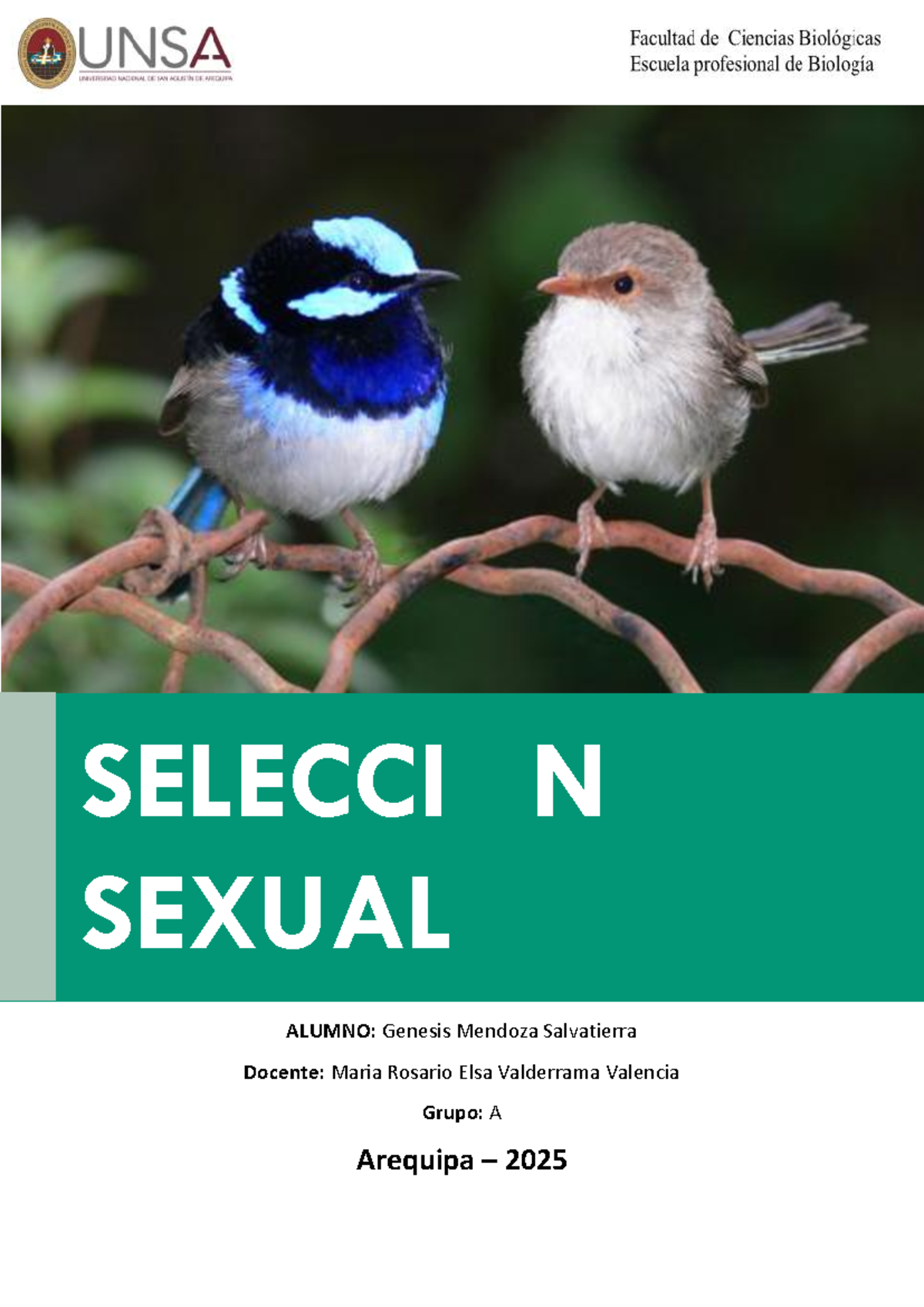 SELECCIÓN SEXUAL: Tarea y Cuestionario - Grupo A 2025 - Studocu