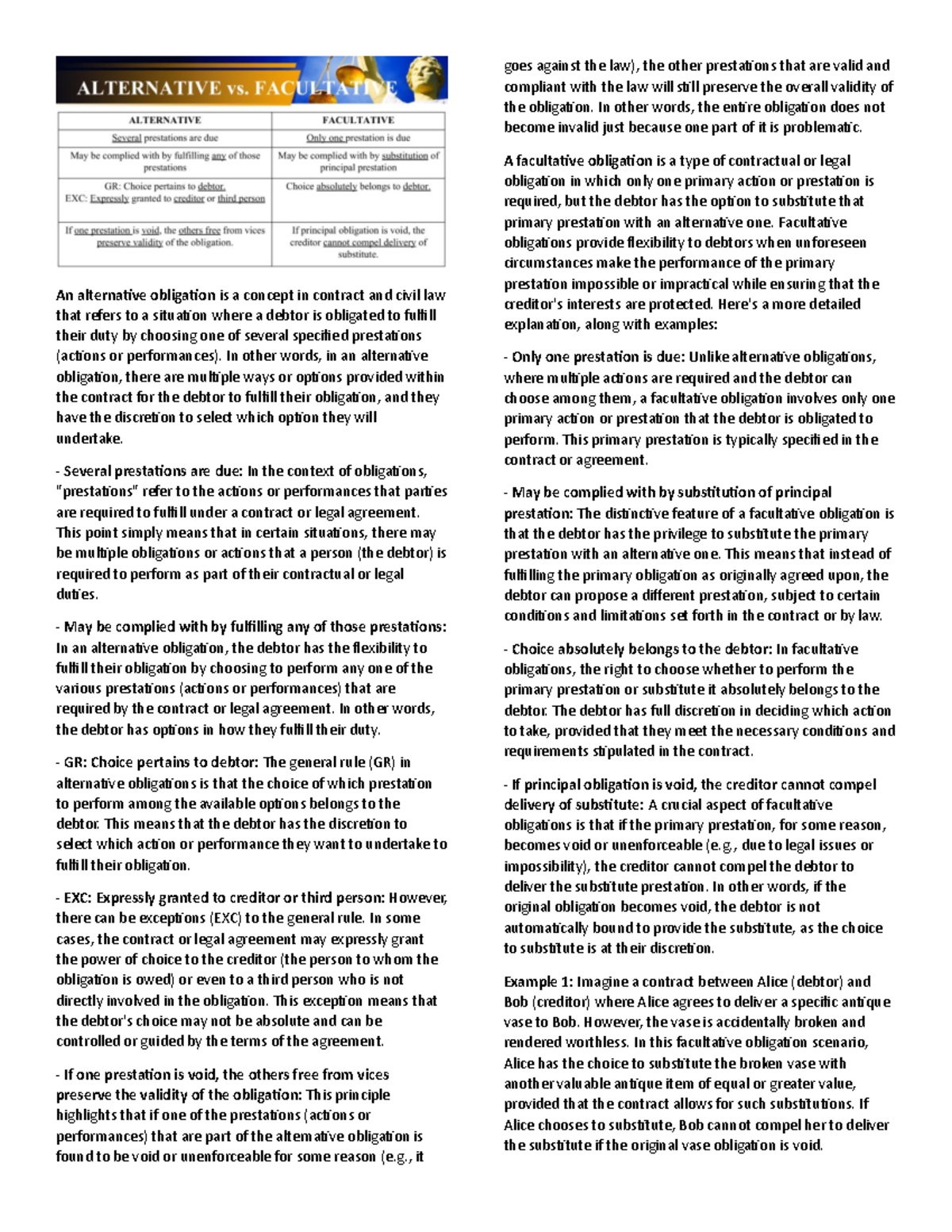 Alternative and Facultative Obligations - An alternative obligation is ...