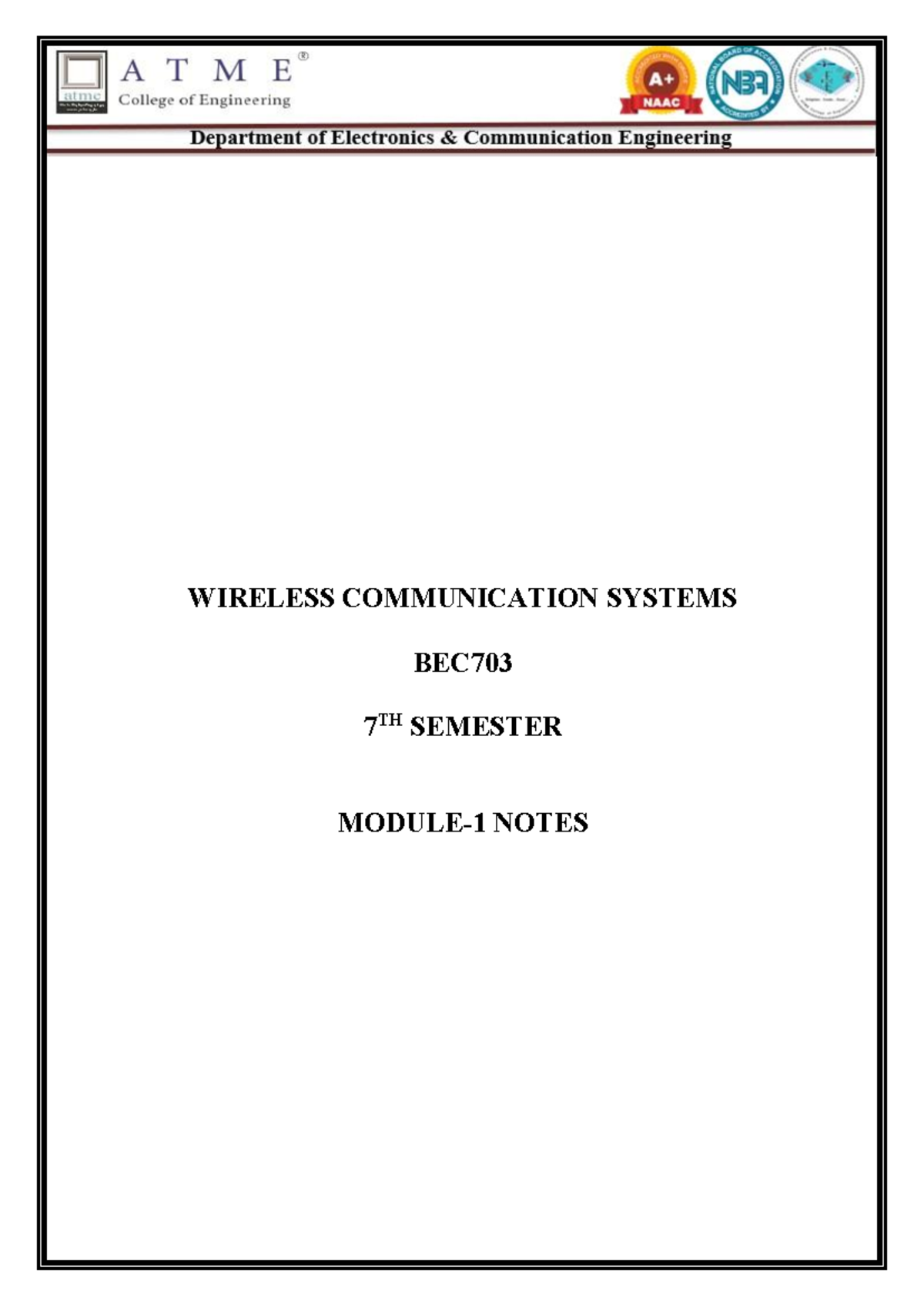 Wireless Communication Systems BEC703 - 7th Semester Module 1 Notes ...