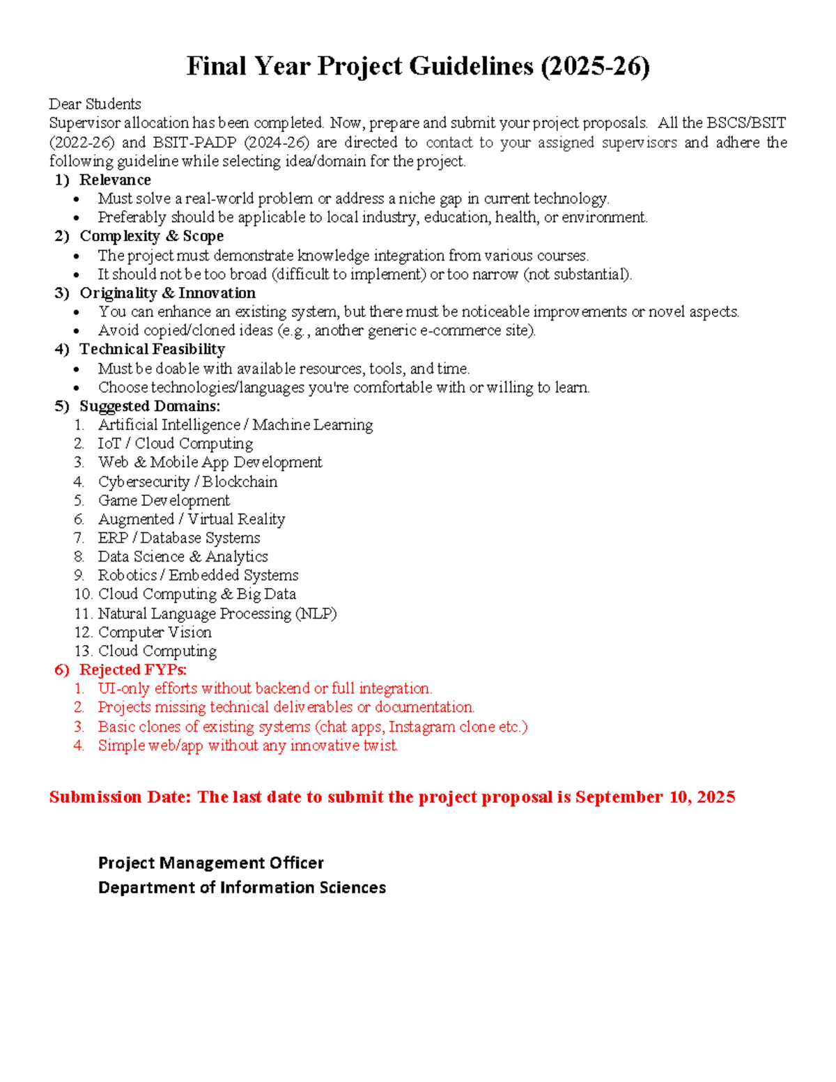 FYP Guidelines: Final Year Project Proposal Submission - Studocu