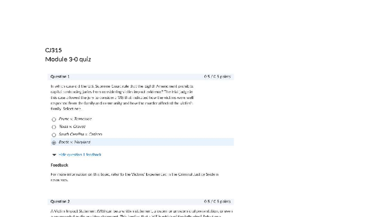 CJ315 Module 3 Quiz: Key Concepts in Criminal Justice - Studocu