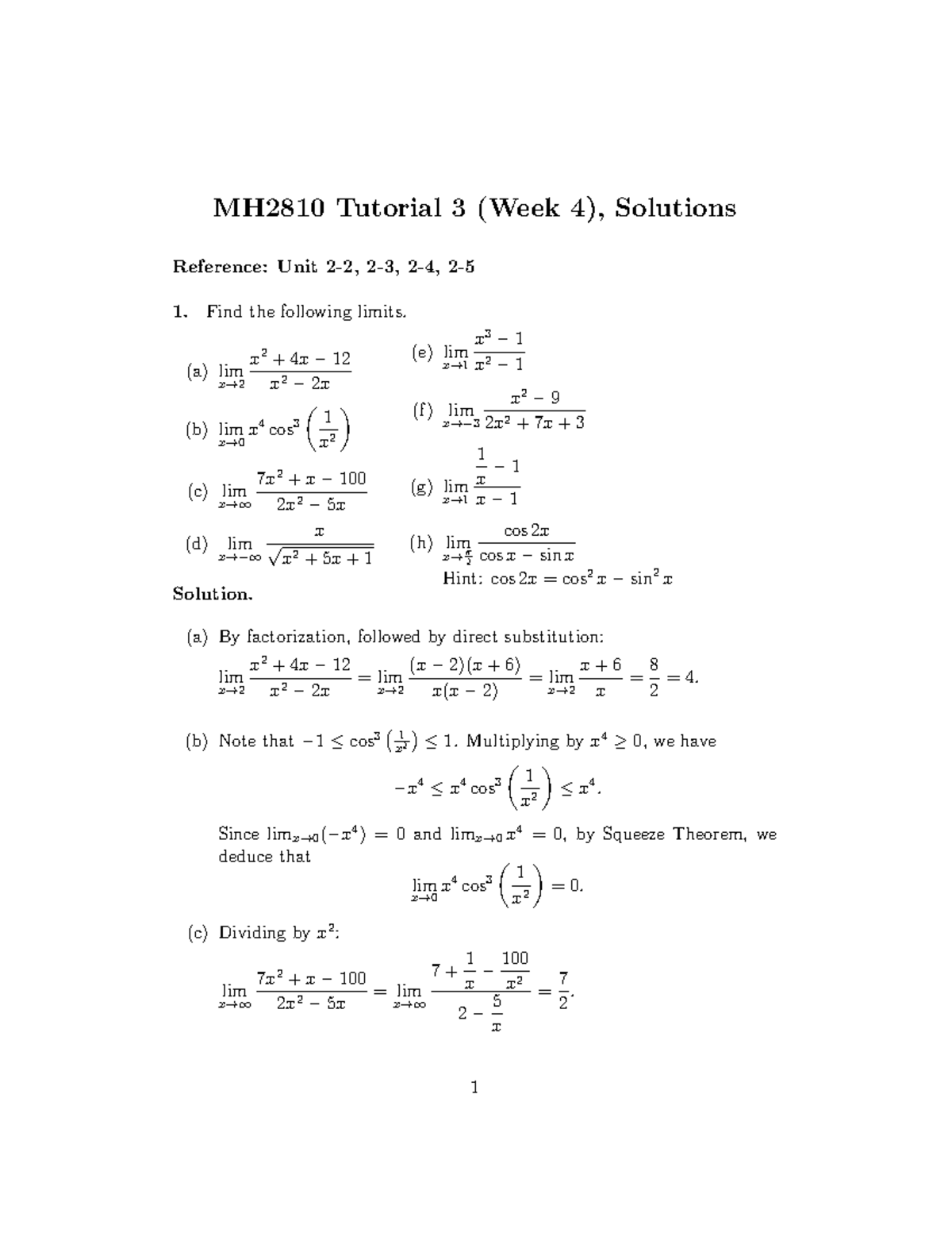 MH2810 Tutorial Solution 3 (2021) - MH2810 - NTU - Studocu