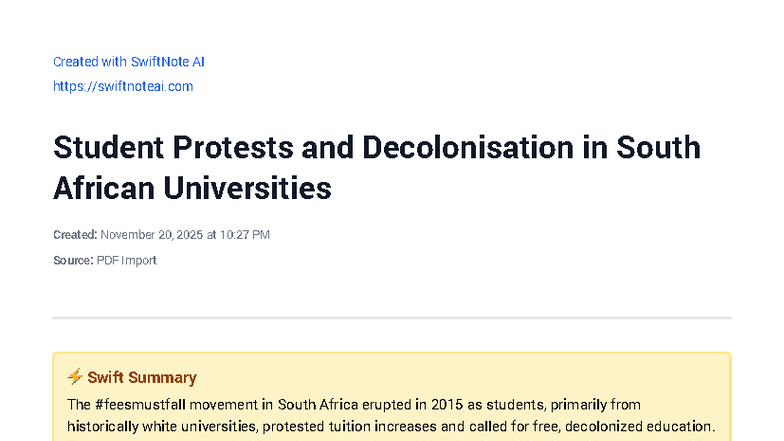 Student Protests & Decolonisation in SA Universities: A Study - Studocu