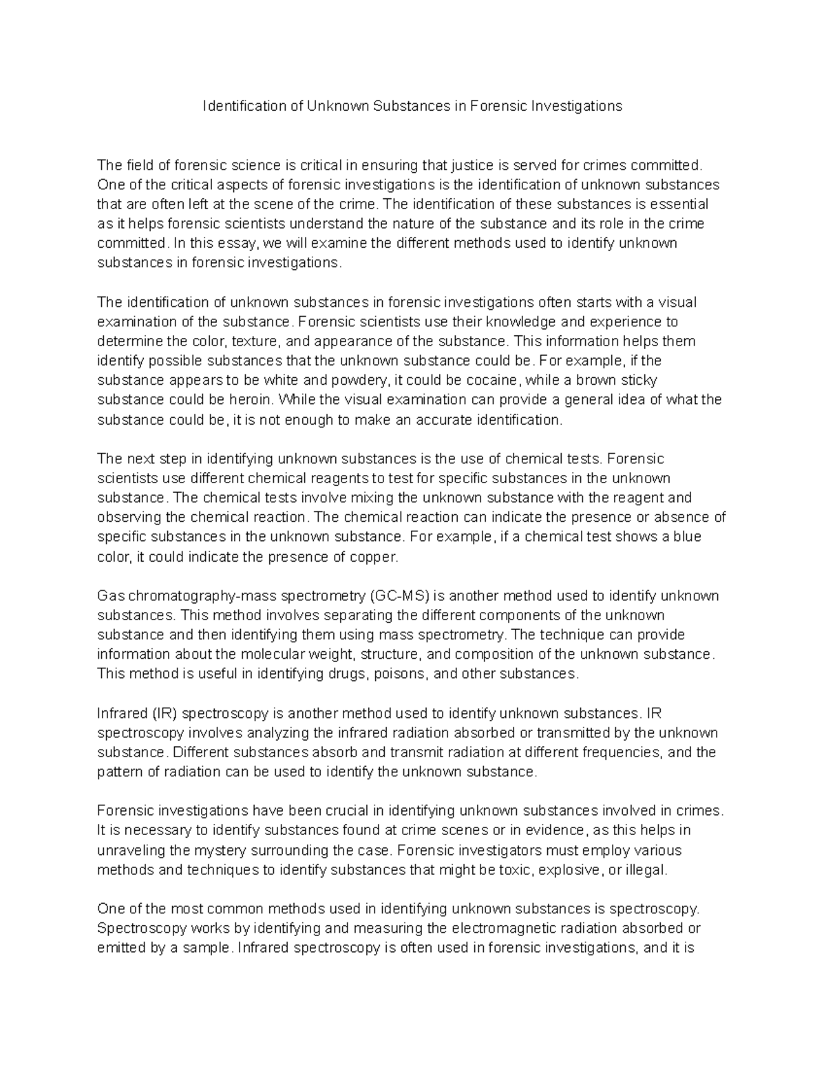 Identification Techniques for Unknown Substances in Forensic Sci. - Studocu