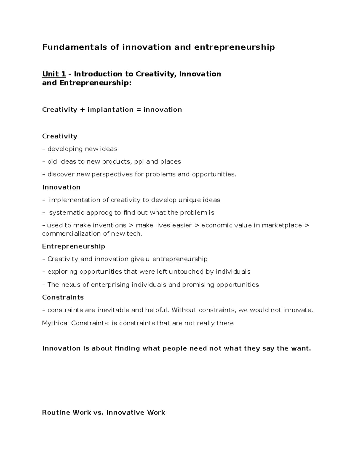 GEIE 222: Units 1-3 Overview on Creativity, Innovation ...
