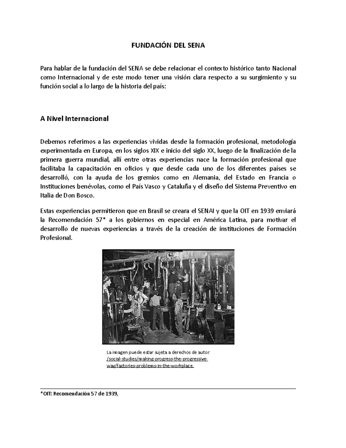 Material de Apoyo 1: Fundación y Naturaleza del SENA en Historia - Studocu