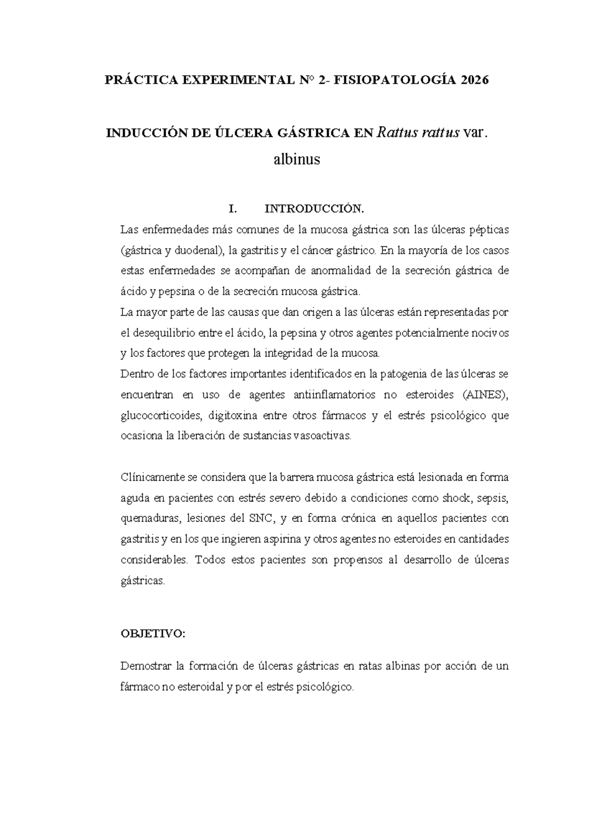 Tarea N°2 - Práctica 2: Inducción de Úlcera Gástrica en Rattus rattus ...