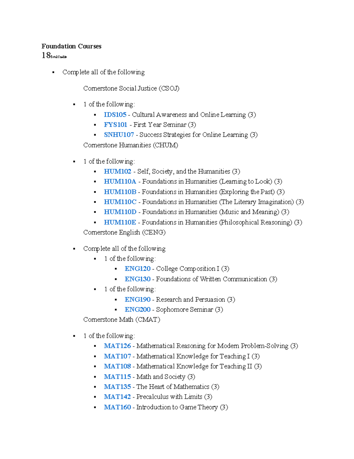 SNHU Business Degree Foundation and Major Course Overview - Studocu