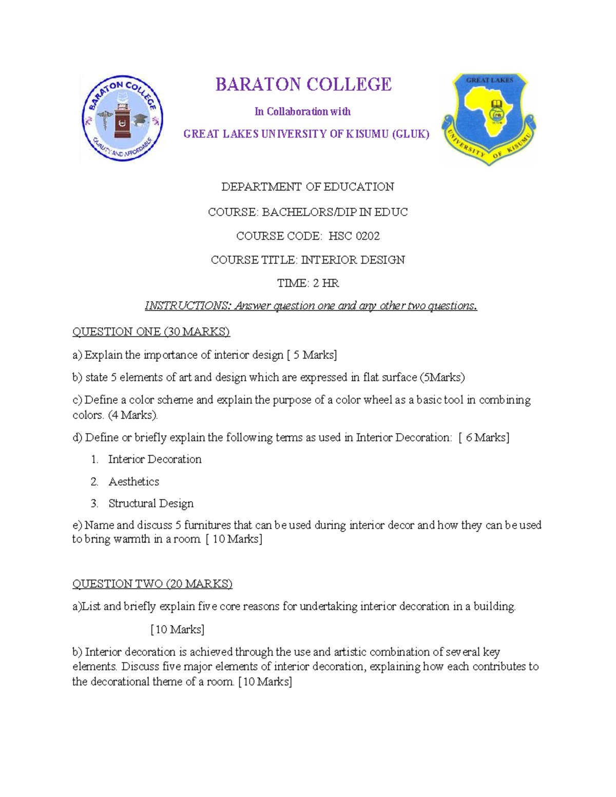 EDUC 321 - Home Science Exam: Interior Design Insights - Studocu