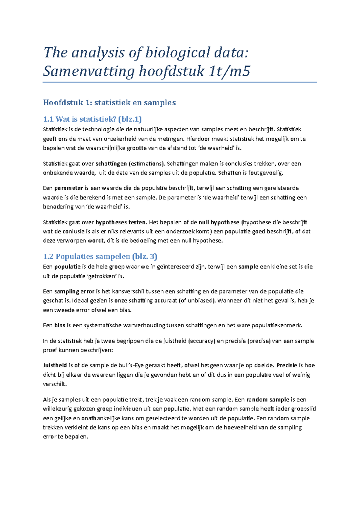 Samenvatting Deeltentamen 1 Statistiek en Data-analyse - Studeersnel